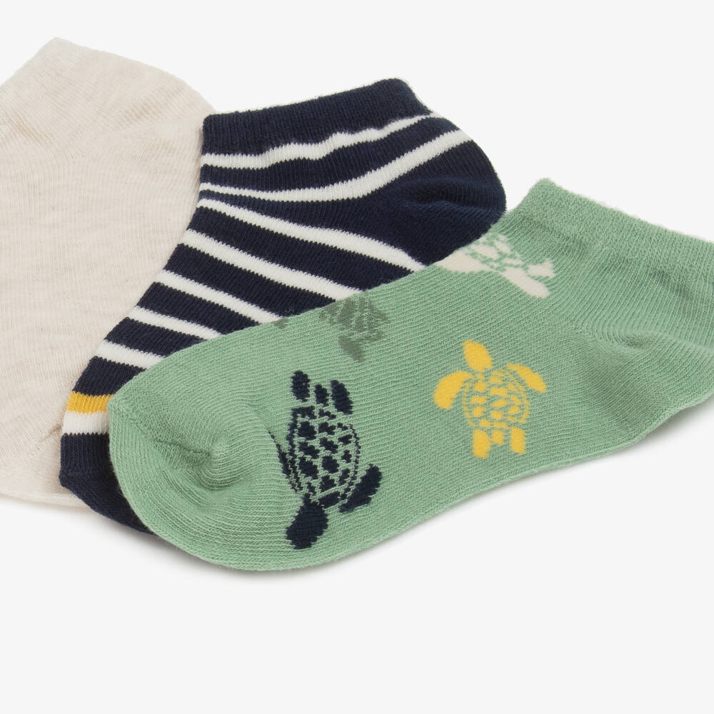 Mayoral - Boys Blue & Green Cotton Turtle Socks (3 Pack) | Childrensalon