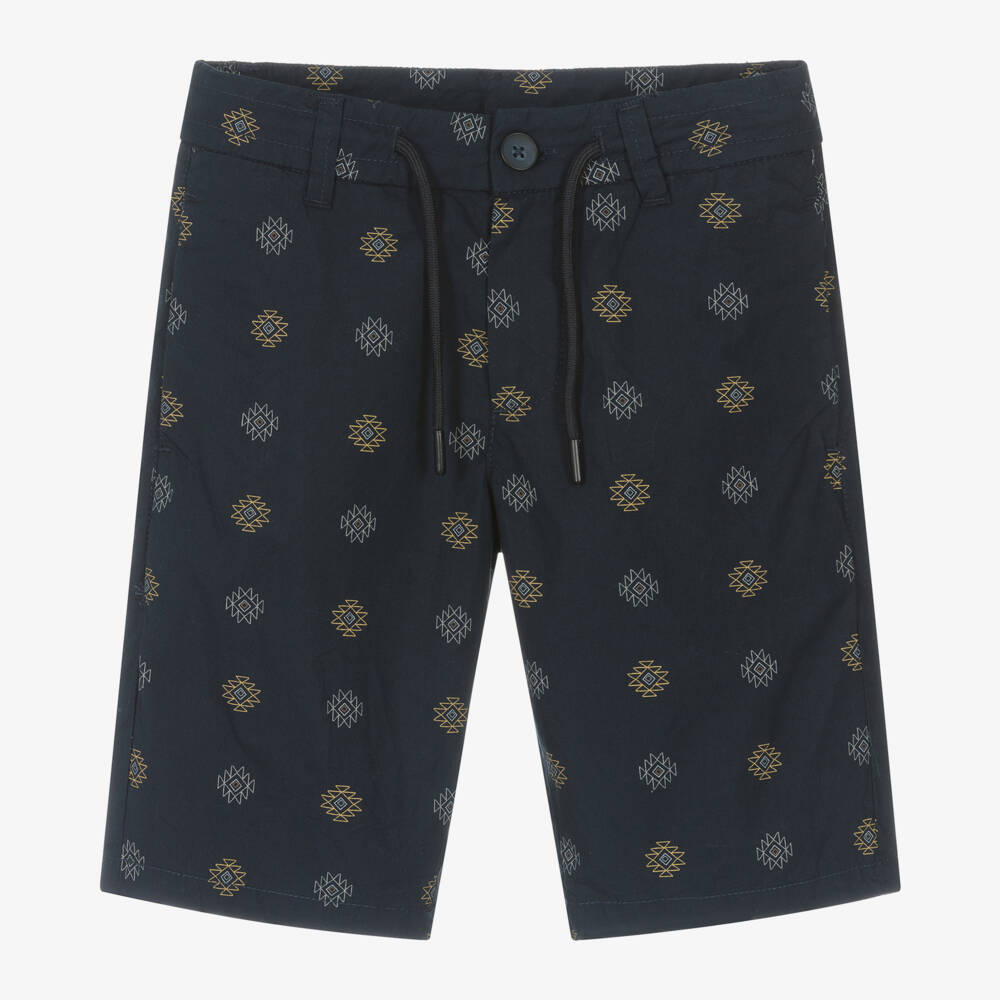 Mayoral Nukutavake - Boys Navy Blue Drawstring Chino Shorts | Childrensalon