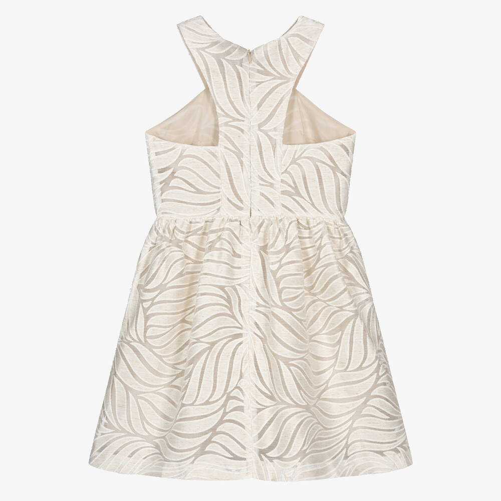 Mayoral - Girls Beige Jacquard Organza Dress | Childrensalon