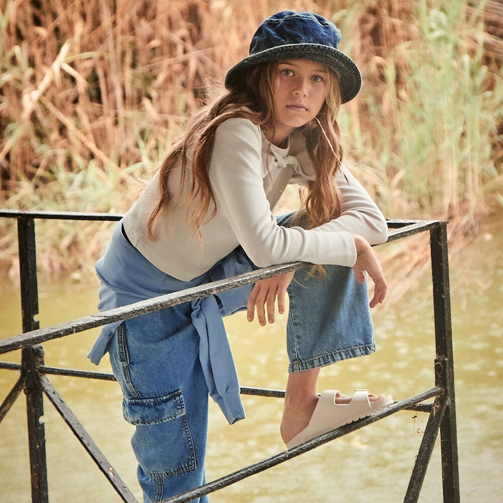 Mayoral - Girls Blue Denim Cargo Jeans | Childrensalon