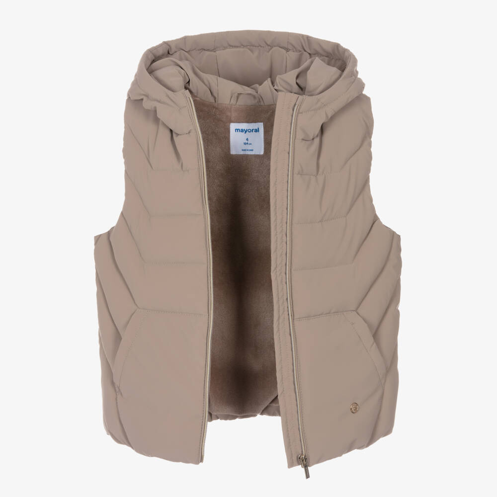 Mayoral - Girls Brown Puffer Gilet | Childrensalon