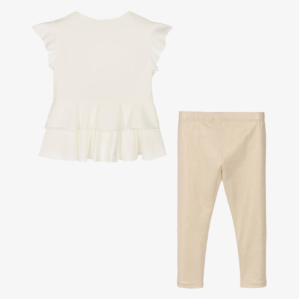 Mayoral - Girls Gold & Ivory Cotton Leggings Set | Childrensalon