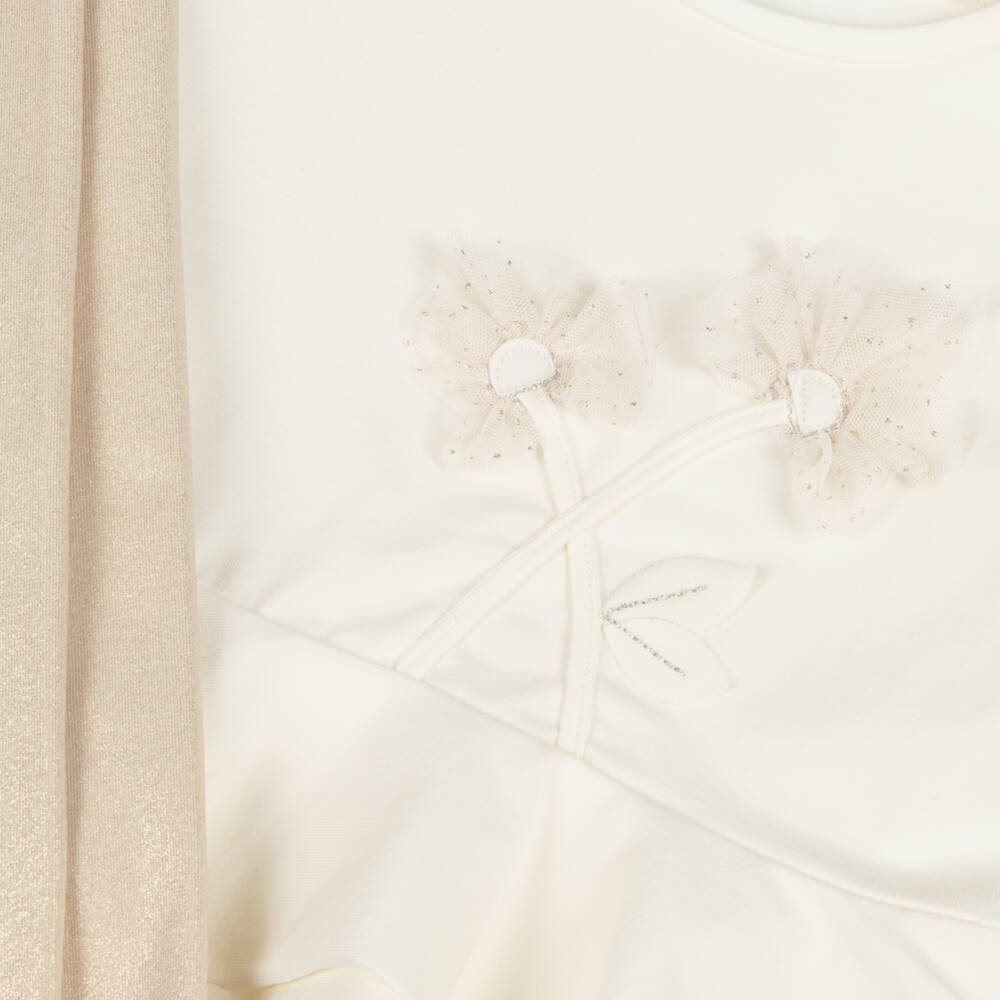 Mayoral - Girls Gold & Ivory Cotton Leggings Set | Childrensalon