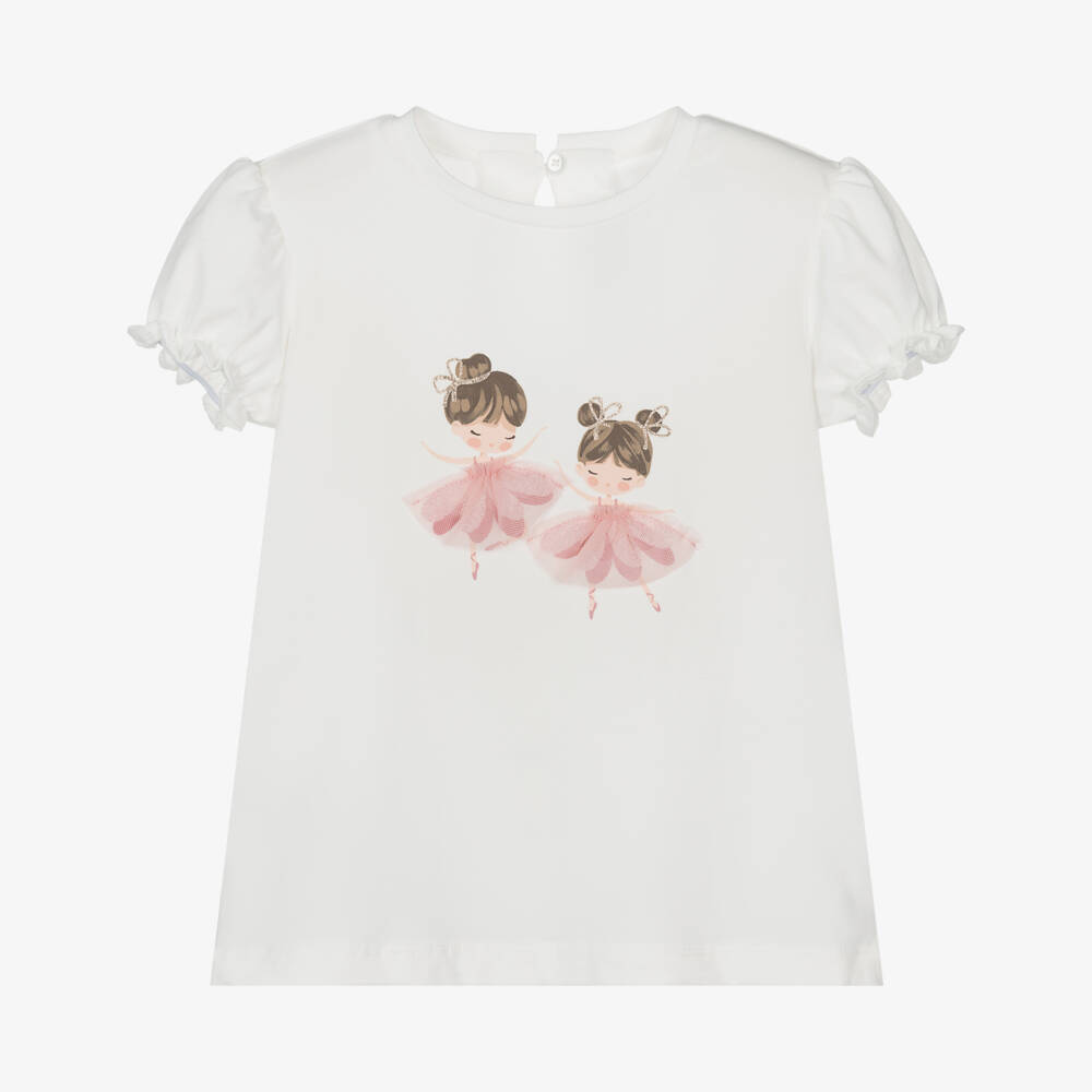Mayoral - Girls Ivory Cotton Ballerina T-Shirt | Childrensalon