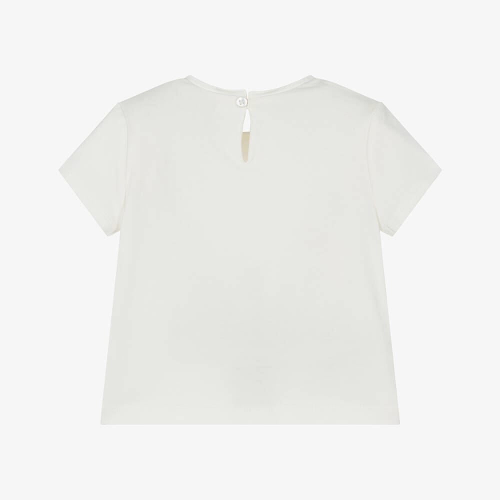 Mayoral - Girls Ivory Cotton Butterfly T-Shirt | Childrensalon