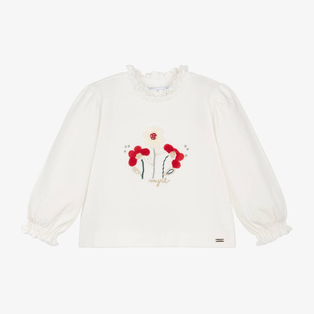 Mayoral - Girls Ivory Cotton Flower Top | Childrensalon