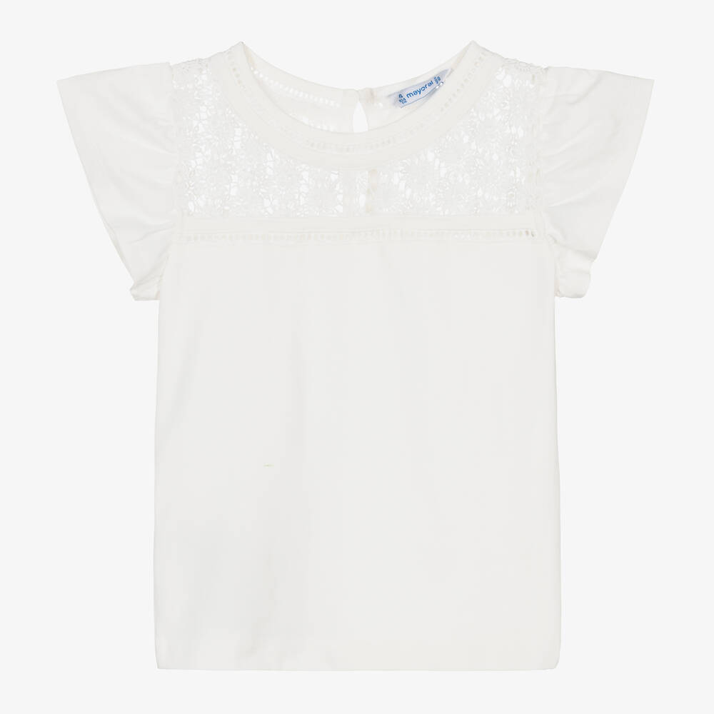 Mayoral - Girls Ivory Cotton T-Shirt | Childrensalon