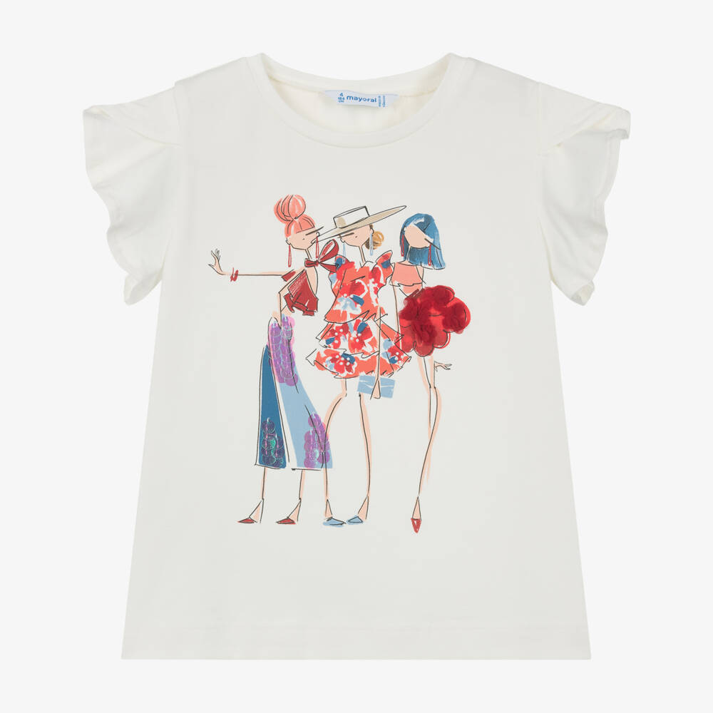 Mayoral - Girls Ivory Cotton T-Shirt | Childrensalon