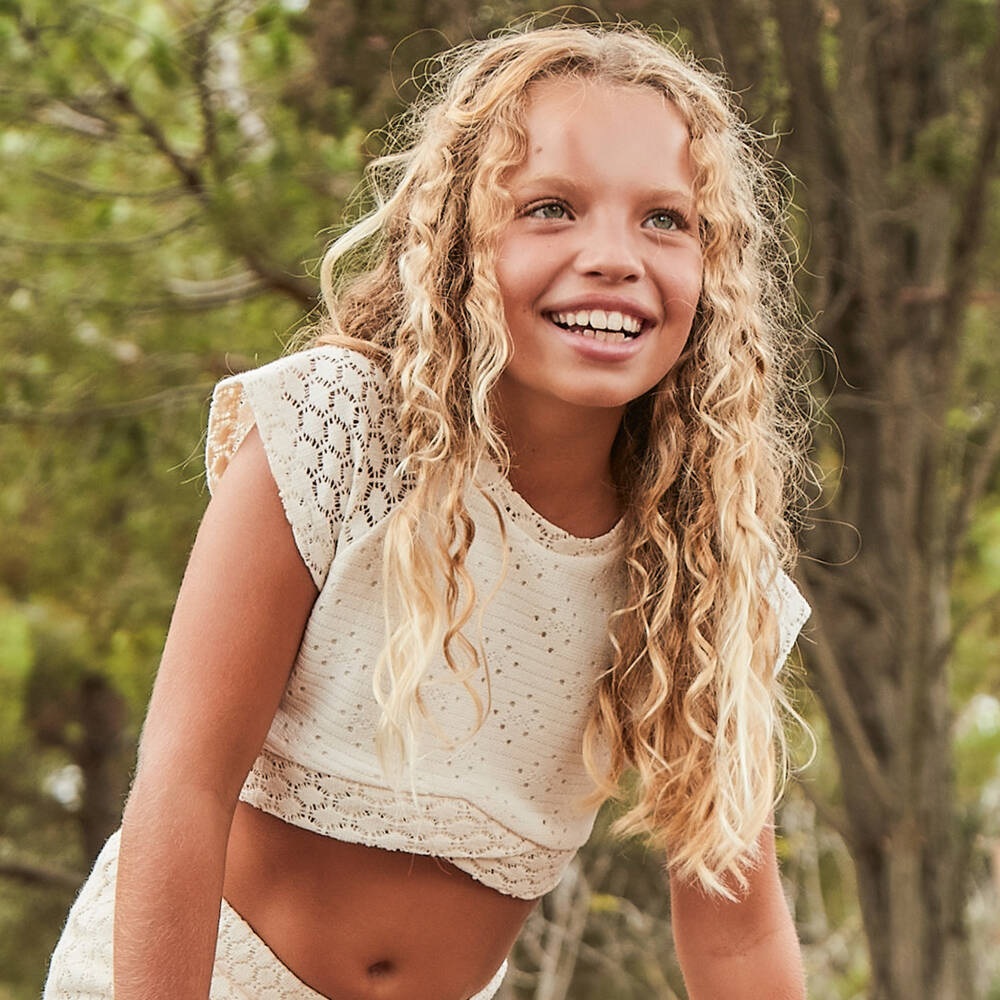 Mayoral - Girls Ivory Crochet Cropped Top | Childrensalon