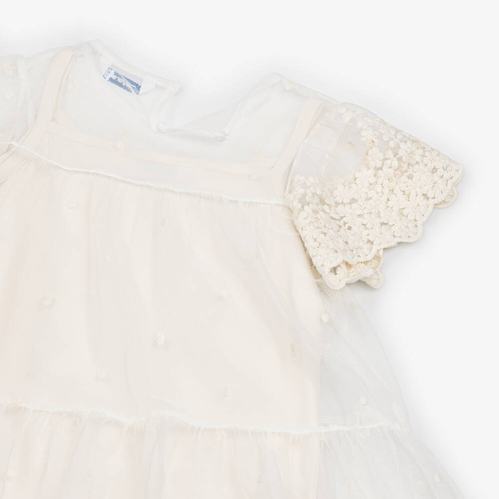 Mayoral - Girls Ivory Embroidered Tulle Dress | Childrensalon
