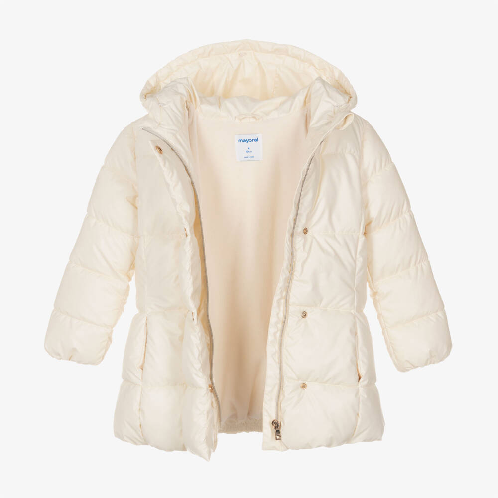 Mayoral - Girls Ivory Hooded Puffer Coat | Childrensalon