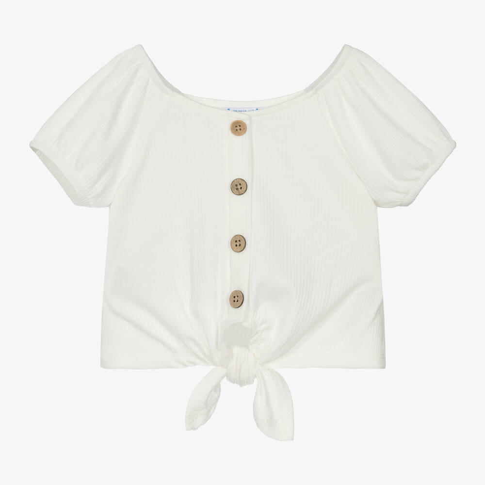Mayoral - Girls Ivory Ribbed Jersey Top | Childrensalon