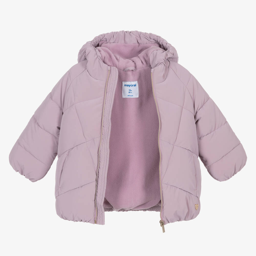 Mayoral - Girls Lilac Purple Hooded Puffer Coat | Childrensalon
