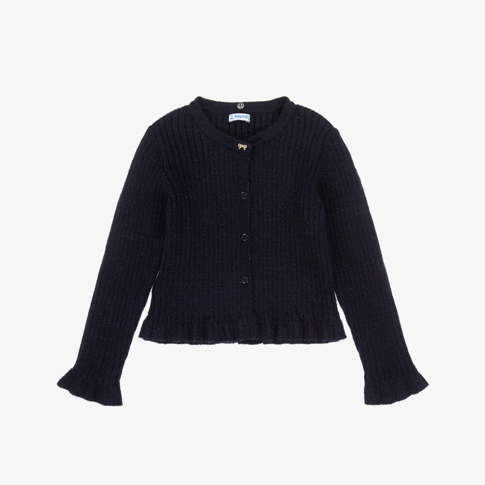 Mayoral - Girls Navy Blue Sparkly Knit Cardigan with Faux Fur Trim ...