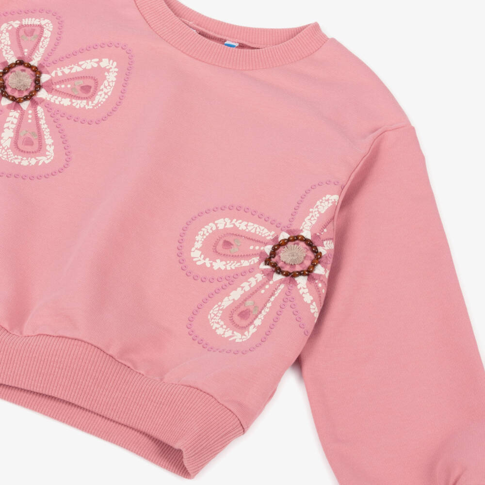 Mayoral - Girls Pink Cotton Flower Sweatshirt | Childrensalon