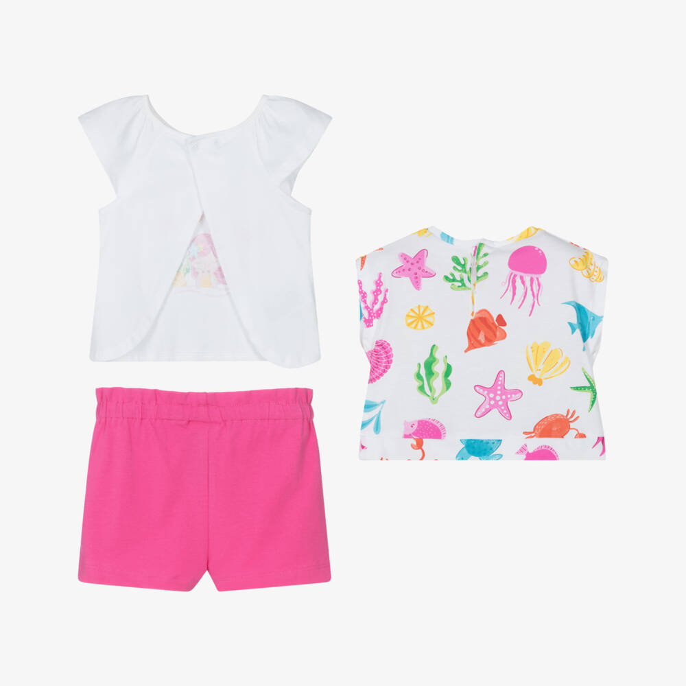 Mayoral - Girls Pink Mermaid & Sea Life Shorts Set | Childrensalon