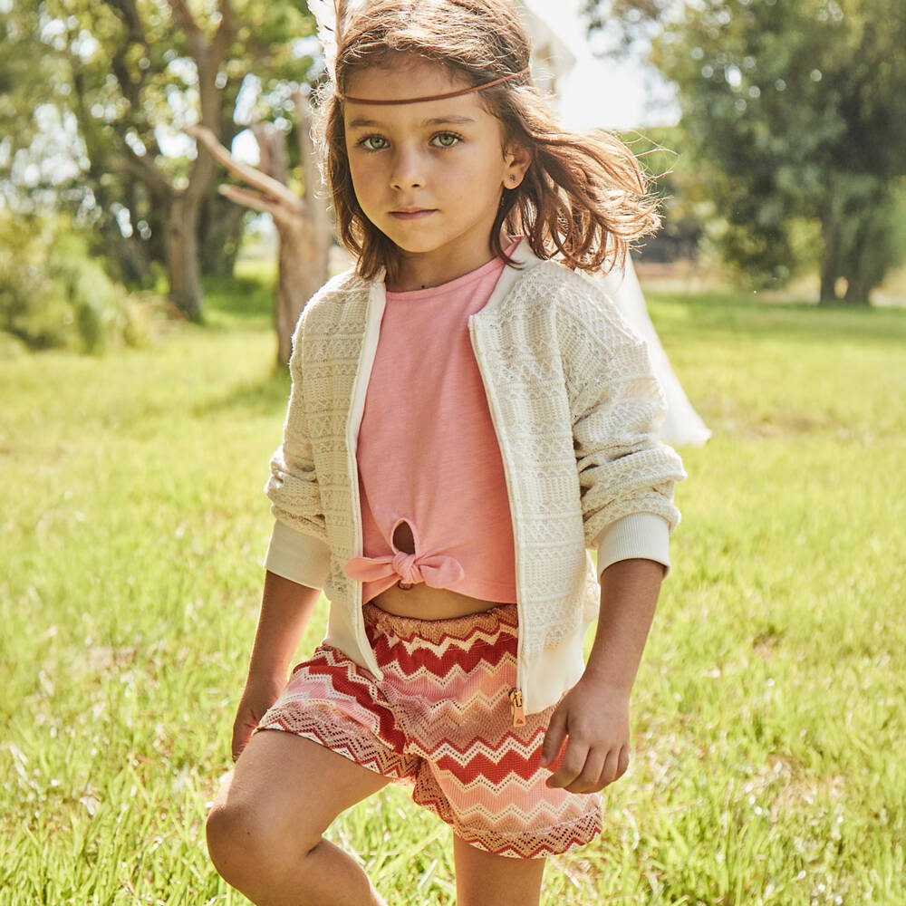 Mayoral - Girls Pink Zigzag Shorts Set | Childrensalon