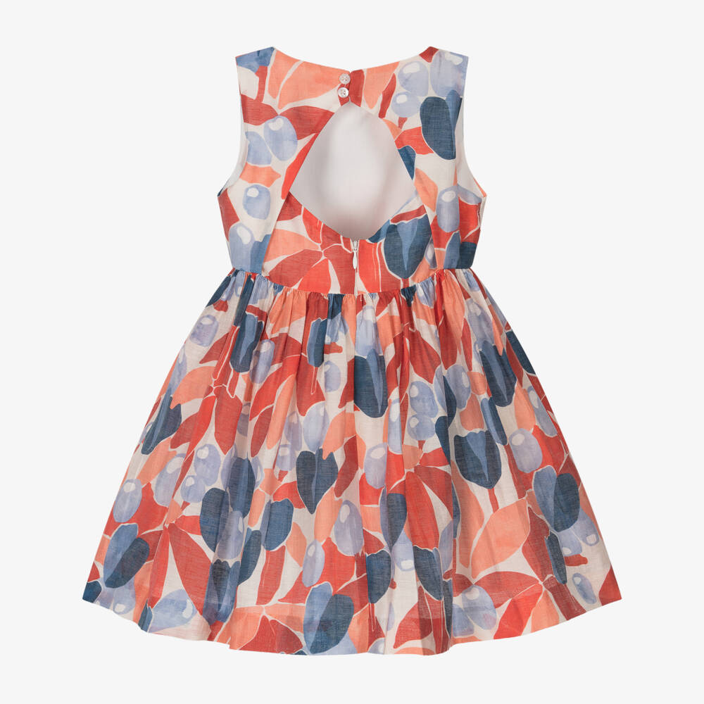 Mayoral - Girls Red Floral Linen Dress | Childrensalon