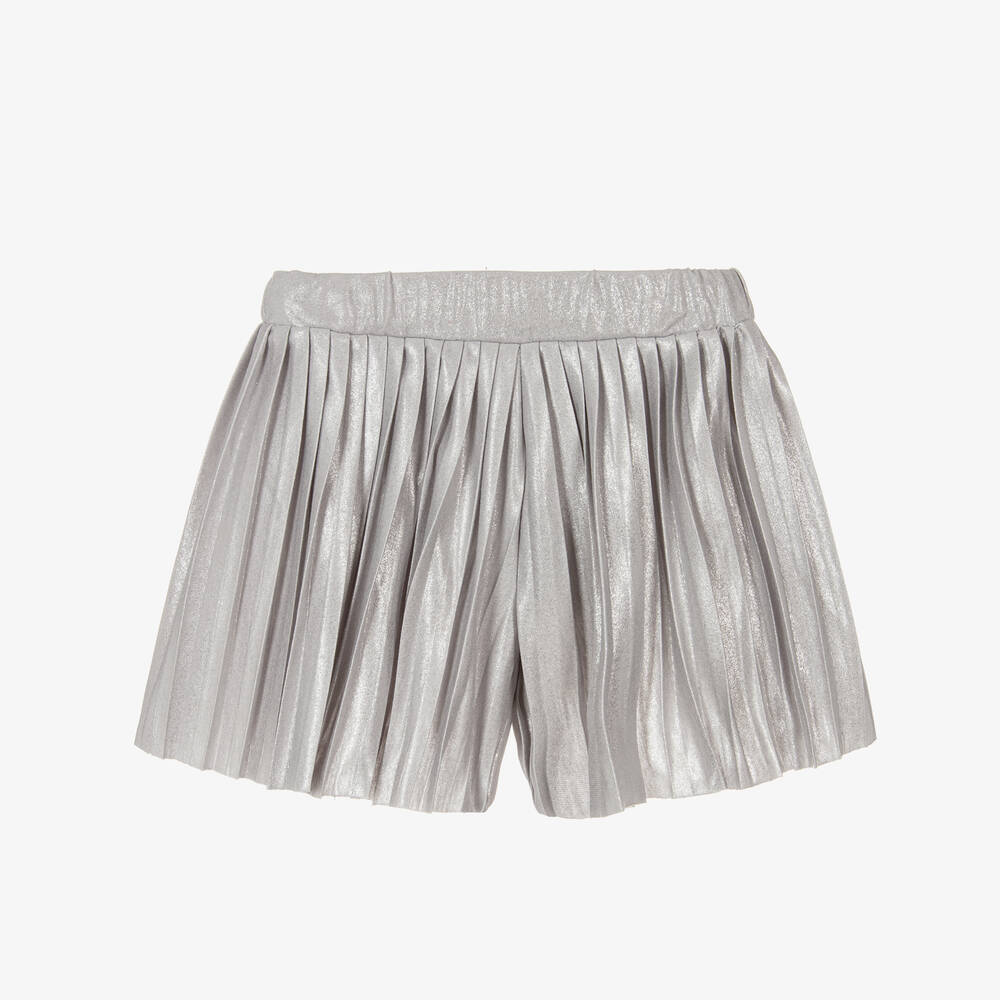 Mayoral - Girls Silver Shimmer Pleated Shorts | Childrensalon