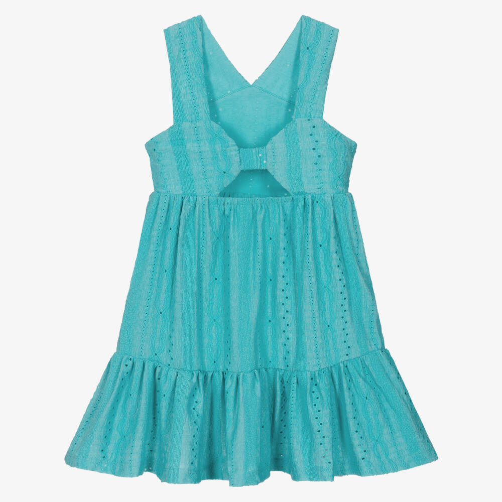Mayoral - Girls Turquoise Blue Embroidered Dress | Childrensalon