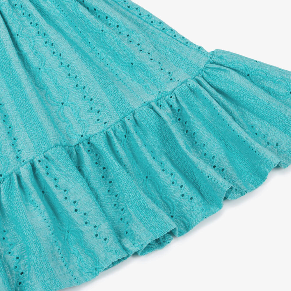 Mayoral - Girls Turquoise Blue Embroidered Dress | Childrensalon