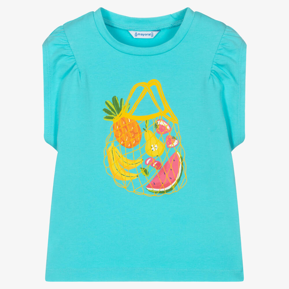 Mayoral - Girls Turquoise Blue Fruit Top | Childrensalon