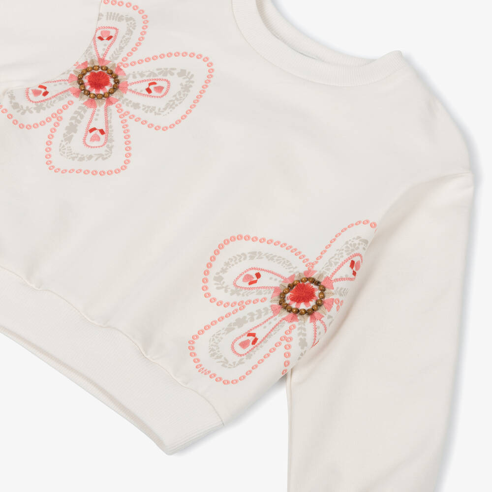 Mayoral - Ivory Cotton Flower Sweatshirt | Childrensalon