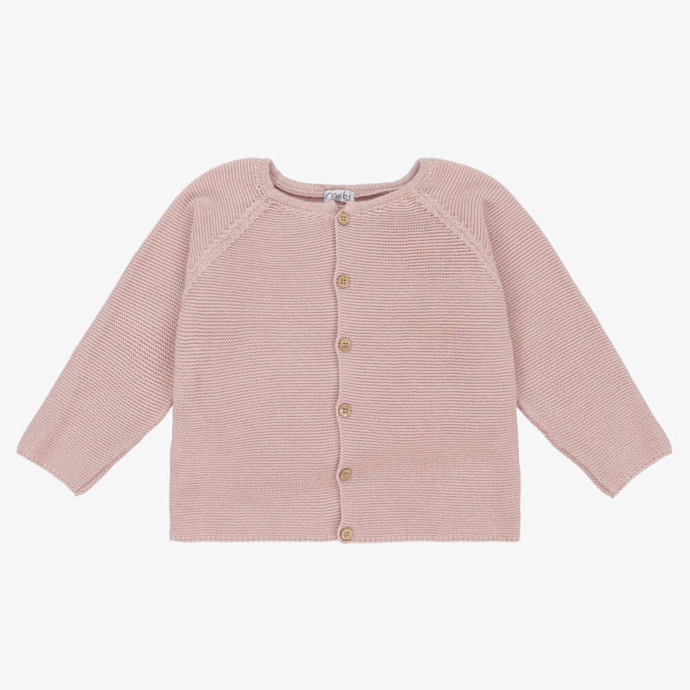 Mebi - Dusky Pink Cotton Knit Cardigan | Childrensalon