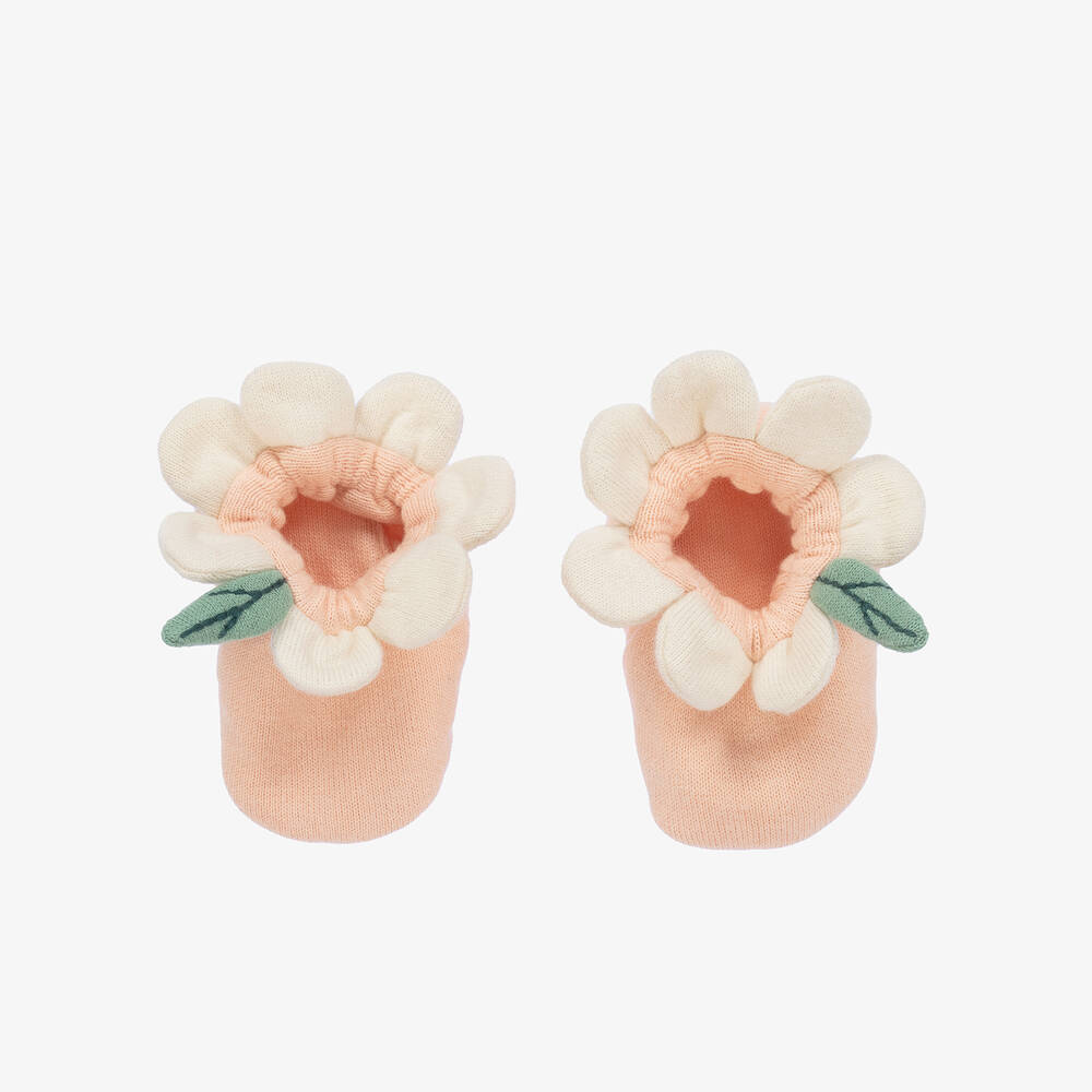 Meri Meri - Baby Girls Pink Organic Cotton Flower Booties | Childrensalon