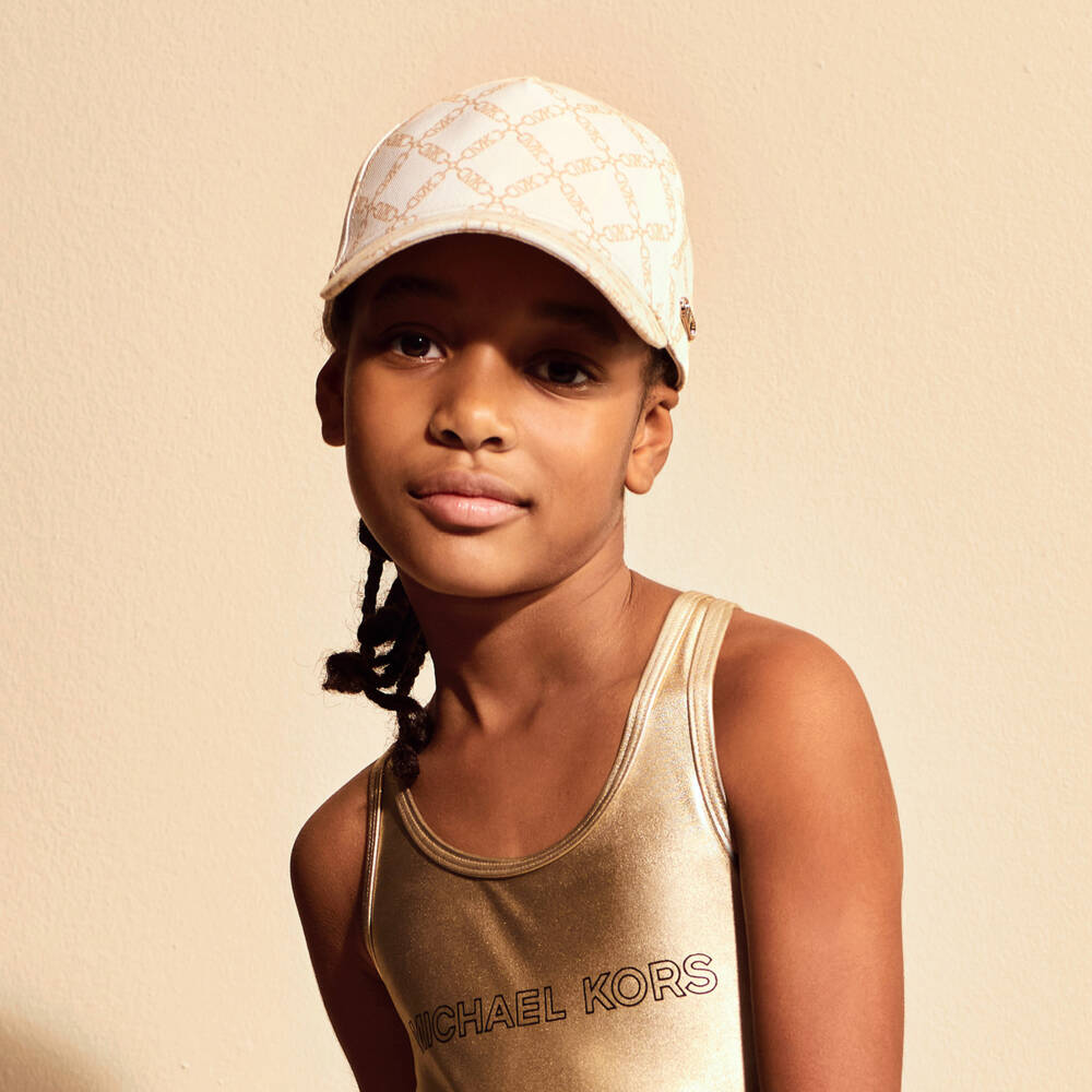 Michael Kors Kids - Girls Ivory MK Empire Logo Cap | Childrensalon