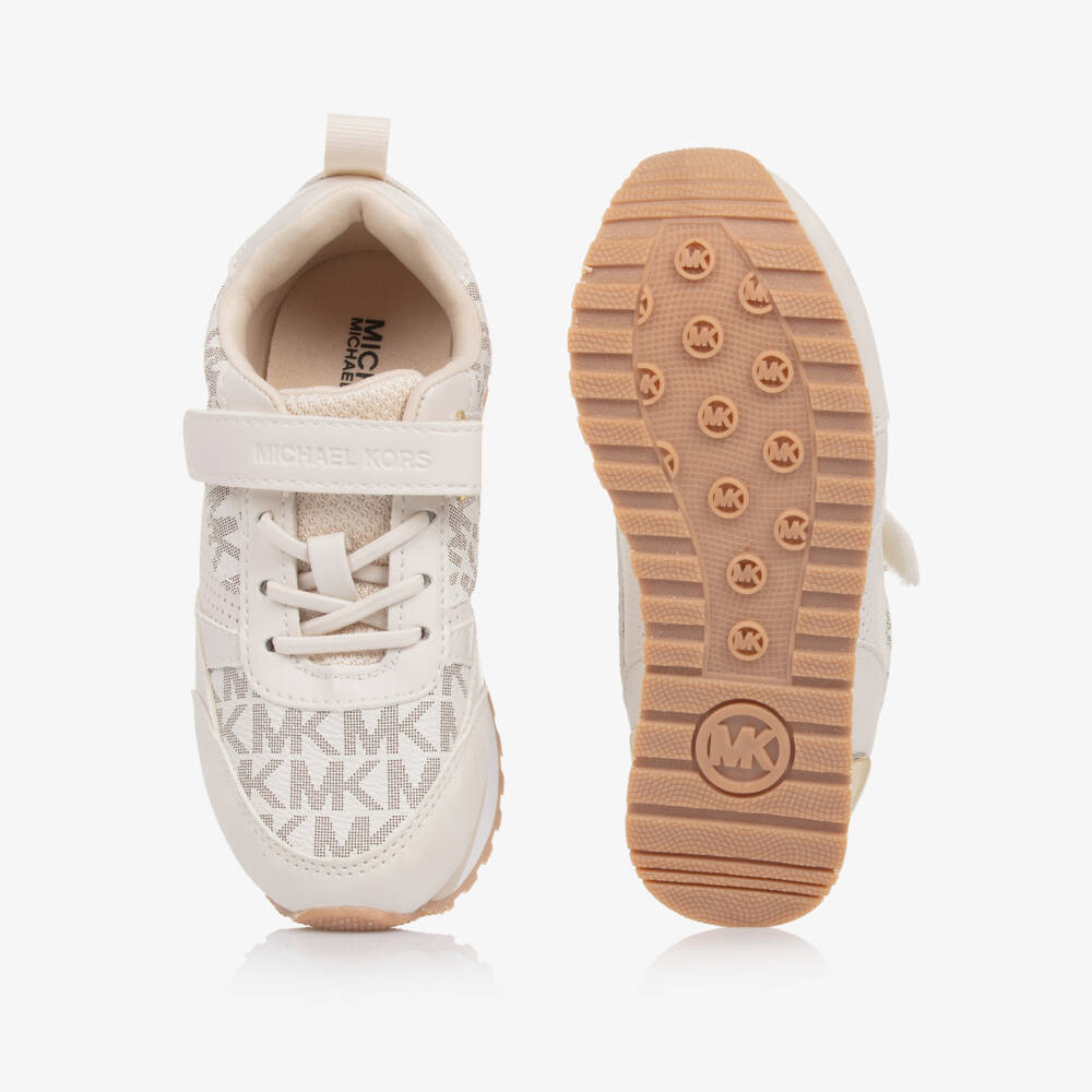 Michael Kors Kids - Girls Ivory Velcro MK Trainers | Childrensalon