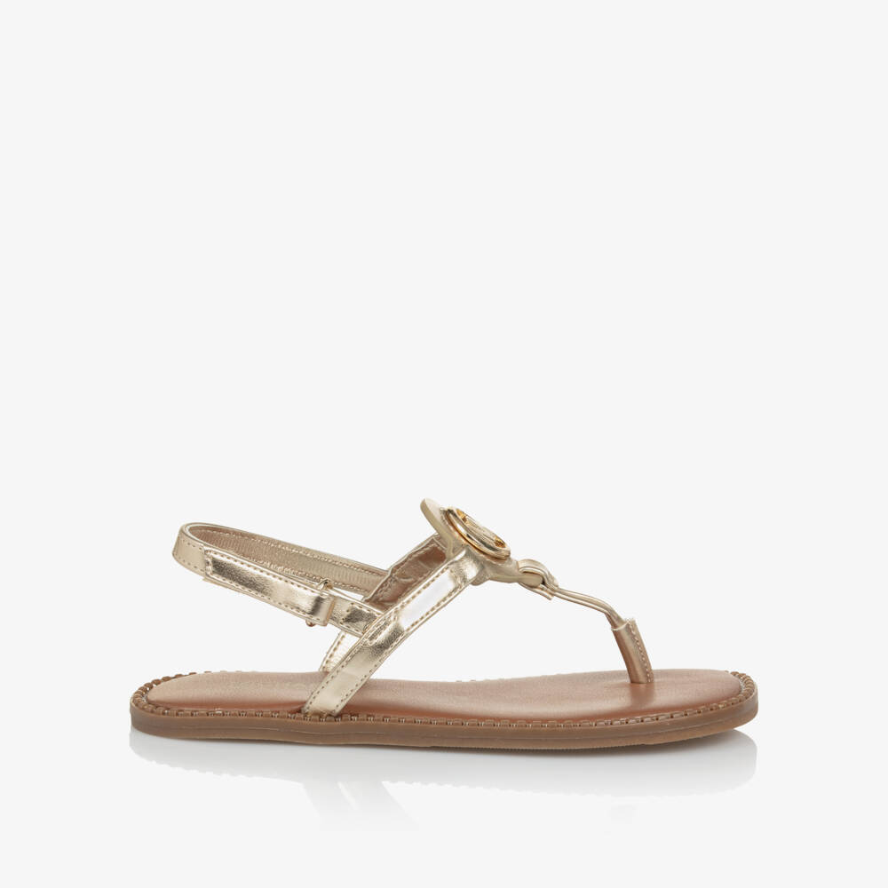 Michael Kors Kids - Girls Metallic Gold MK Monogram Sandals | Childrensalon