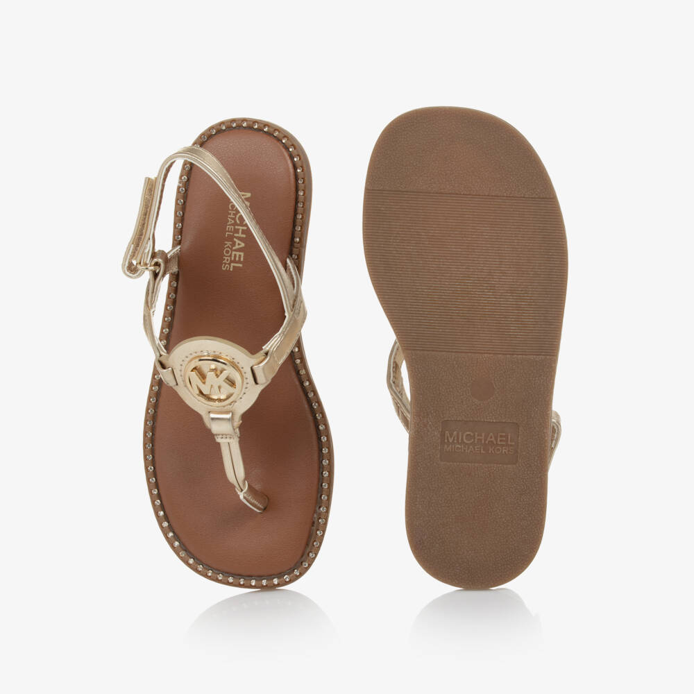 Michael Kors Kids - Girls Metallic Gold MK Monogram Sandals | Childrensalon