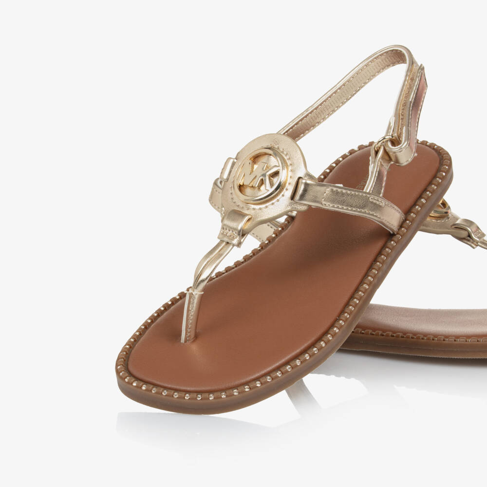 Michael Kors Kids - Girls Metallic Gold MK Monogram Sandals | Childrensalon