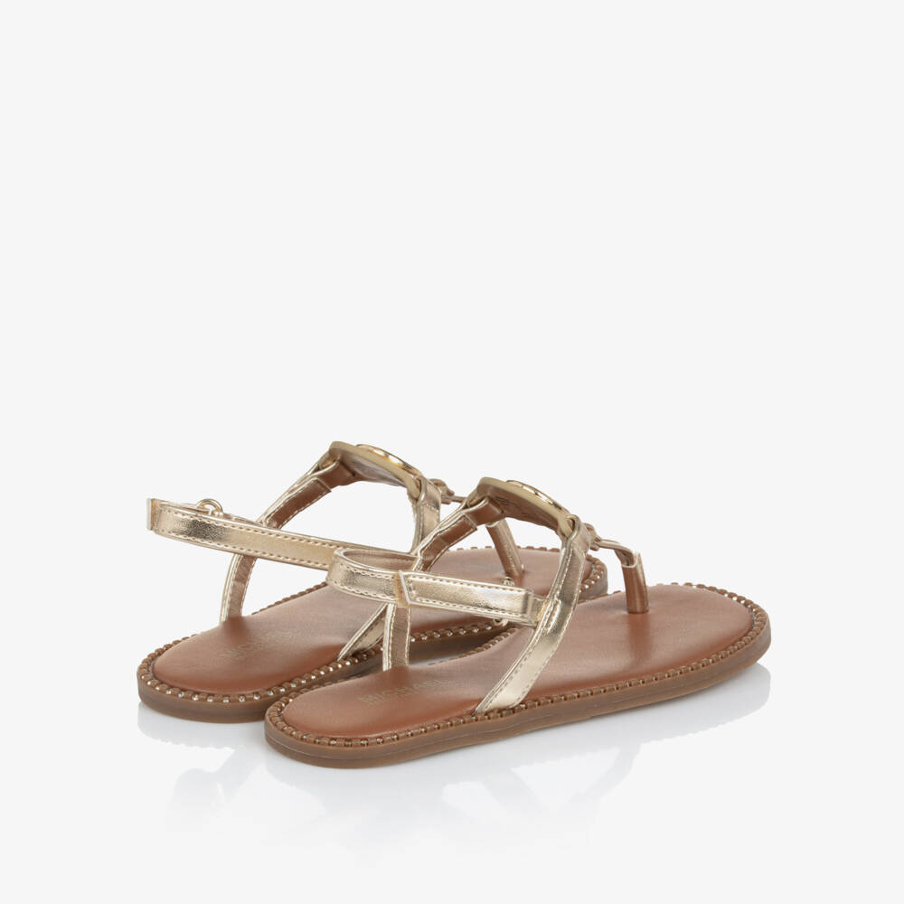 Michael Kors Kids - Girls Metallic Gold MK Monogram Sandals | Childrensalon