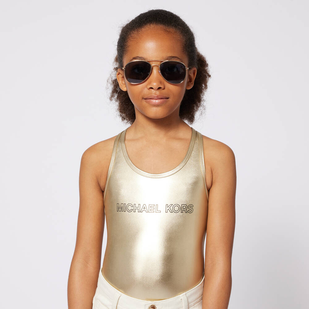 Michael Kors Kids - Girls Metallic Gold Swimsuit | Childrensalon