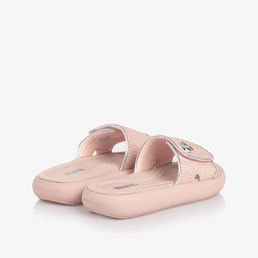 Michael Kors Kids - Girls Sparkly Pink MK Logo Sliders | Childrensalon