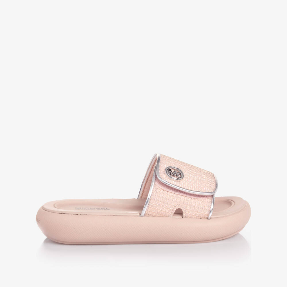 Michael Kors Kids - Girls Sparkly Pink MK Logo Sliders | Childrensalon