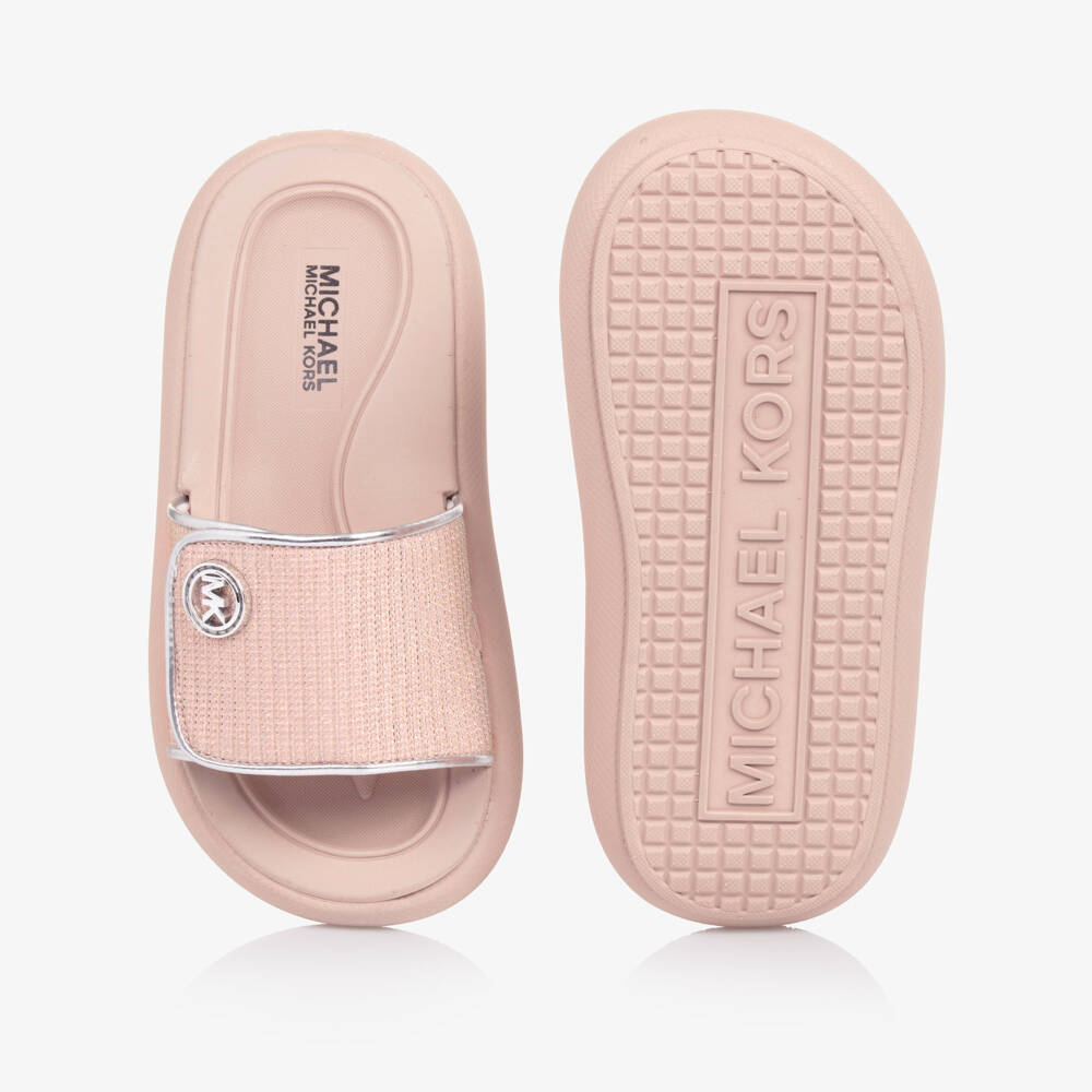 Michael Kors Kids - Girls Sparkly Pink MK Logo Sliders | Childrensalon