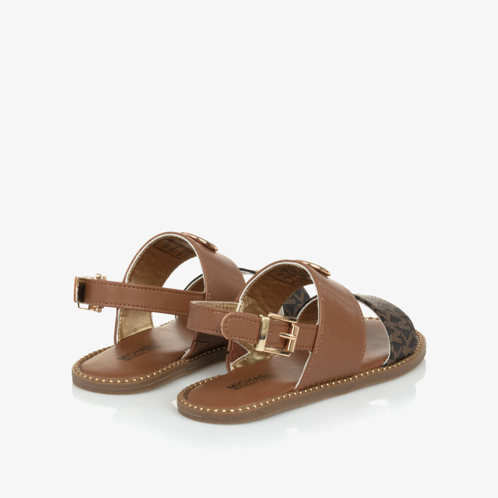 Michael Kors Kids - Girls Tan Brown MK Monogram Sandals | Childrensalon