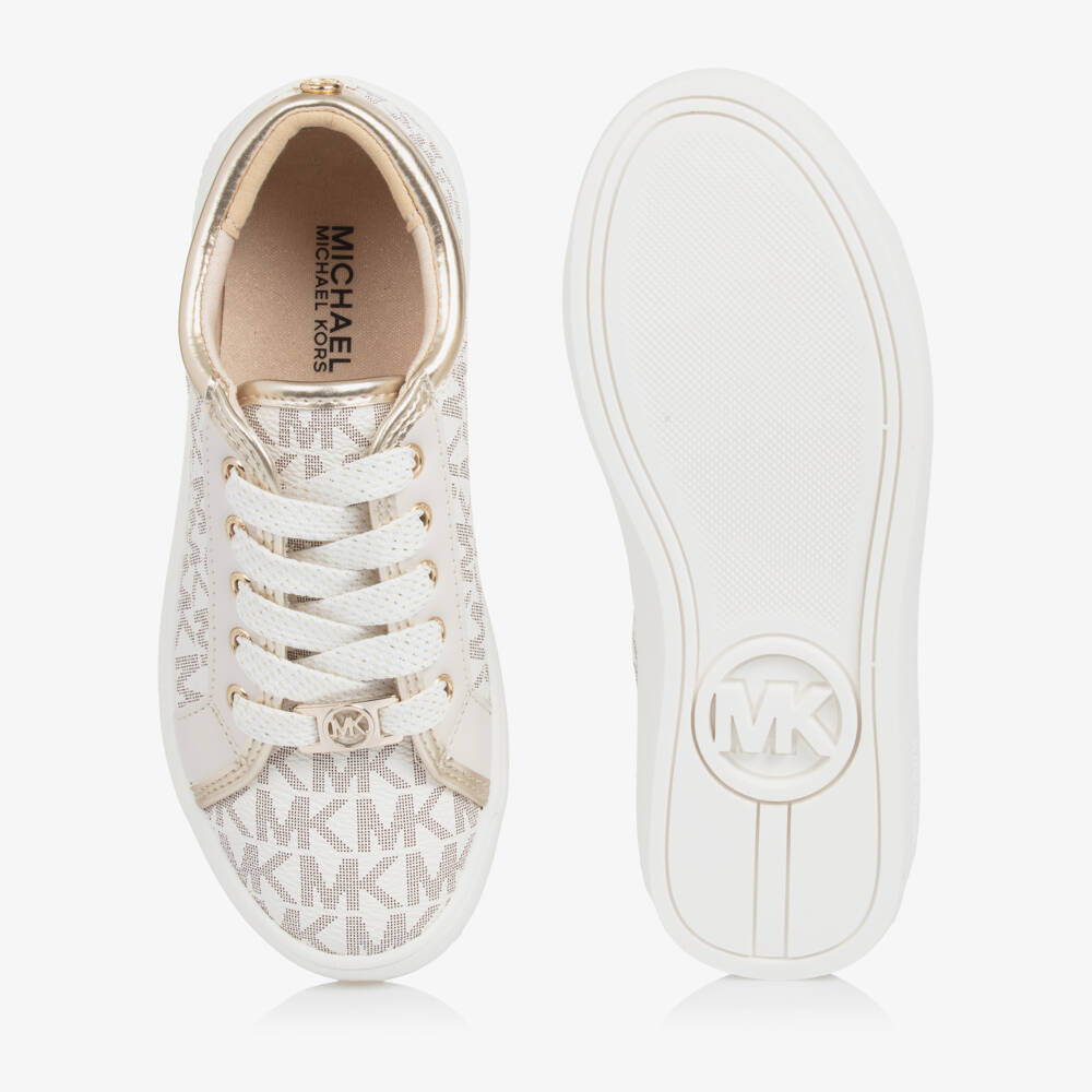 Michael Kors Kids - Girls White & Gold Trainers | Childrensalon
