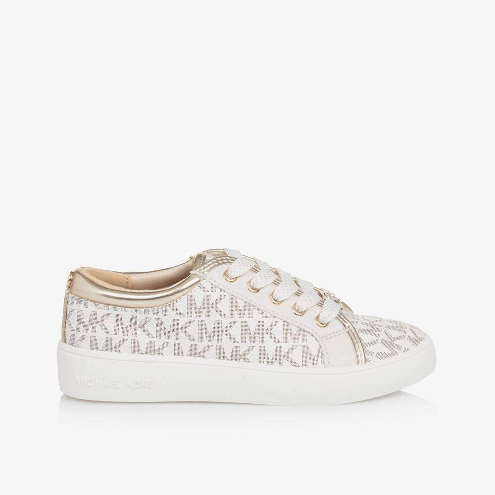 Michael Kors Kids - Girls White & Gold Trainers | Childrensalon