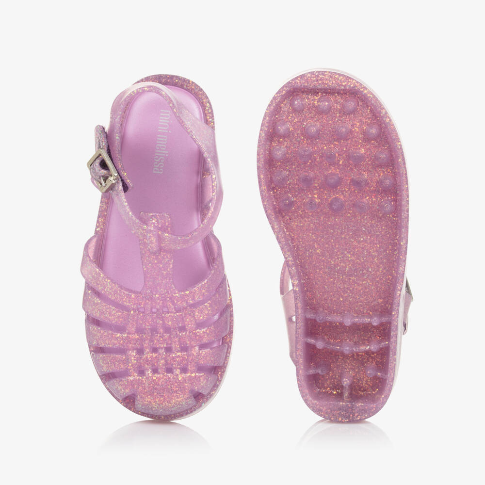 Mini Melissa - Girls Purple Glitter Jelly Sandals | Childrensalon