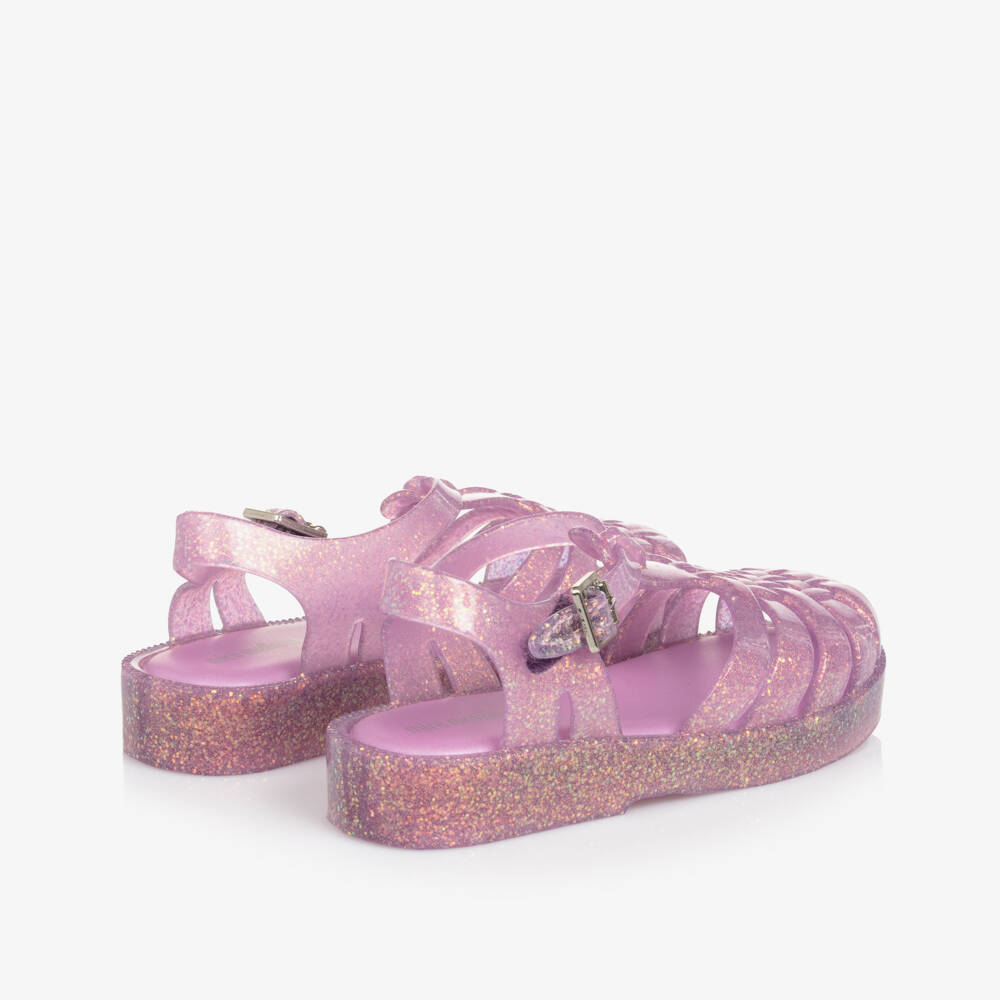 Mini Melissa - Girls Purple Glitter Jelly Sandals | Childrensalon
