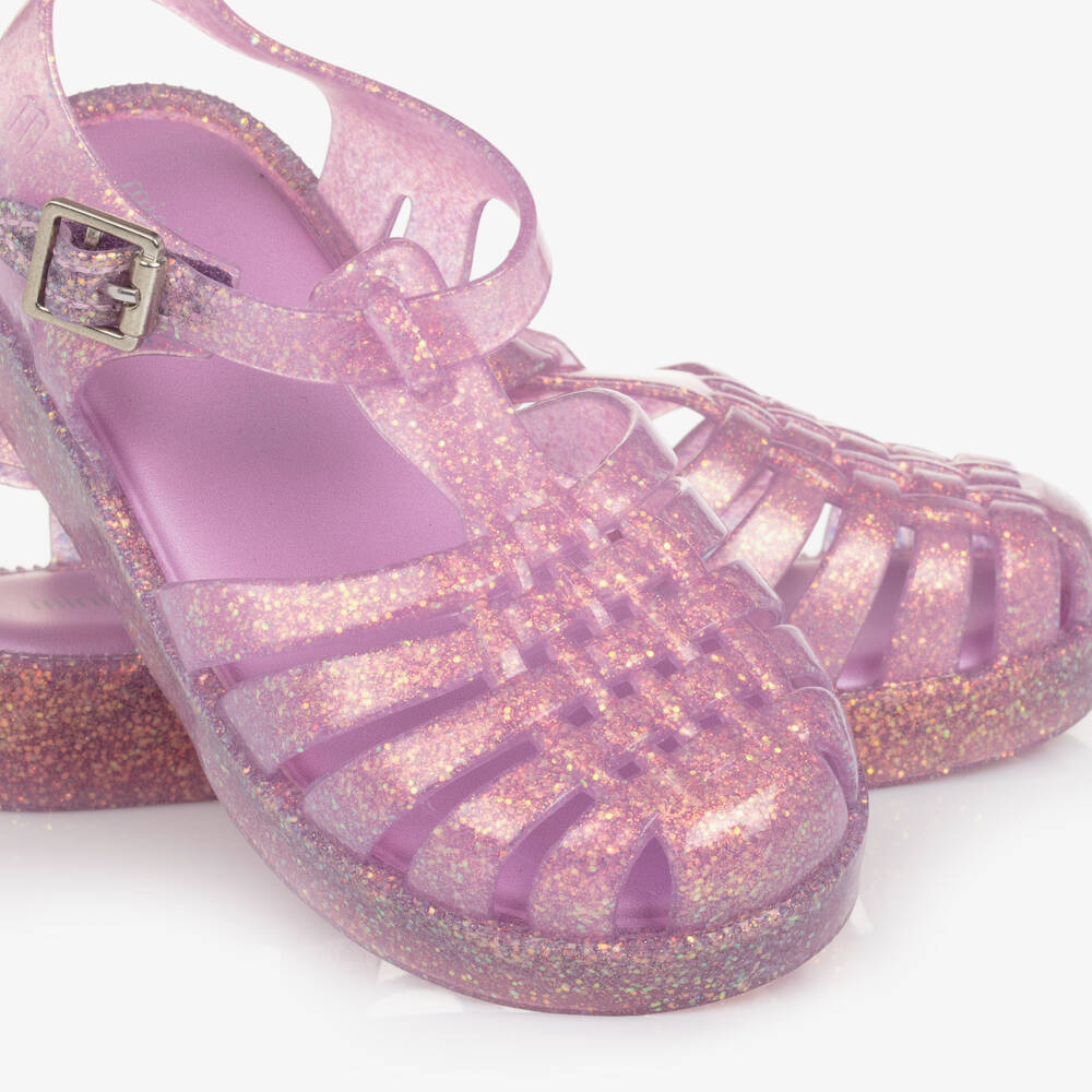 Mini Melissa - Girls Purple Glitter Jelly Sandals | Childrensalon
