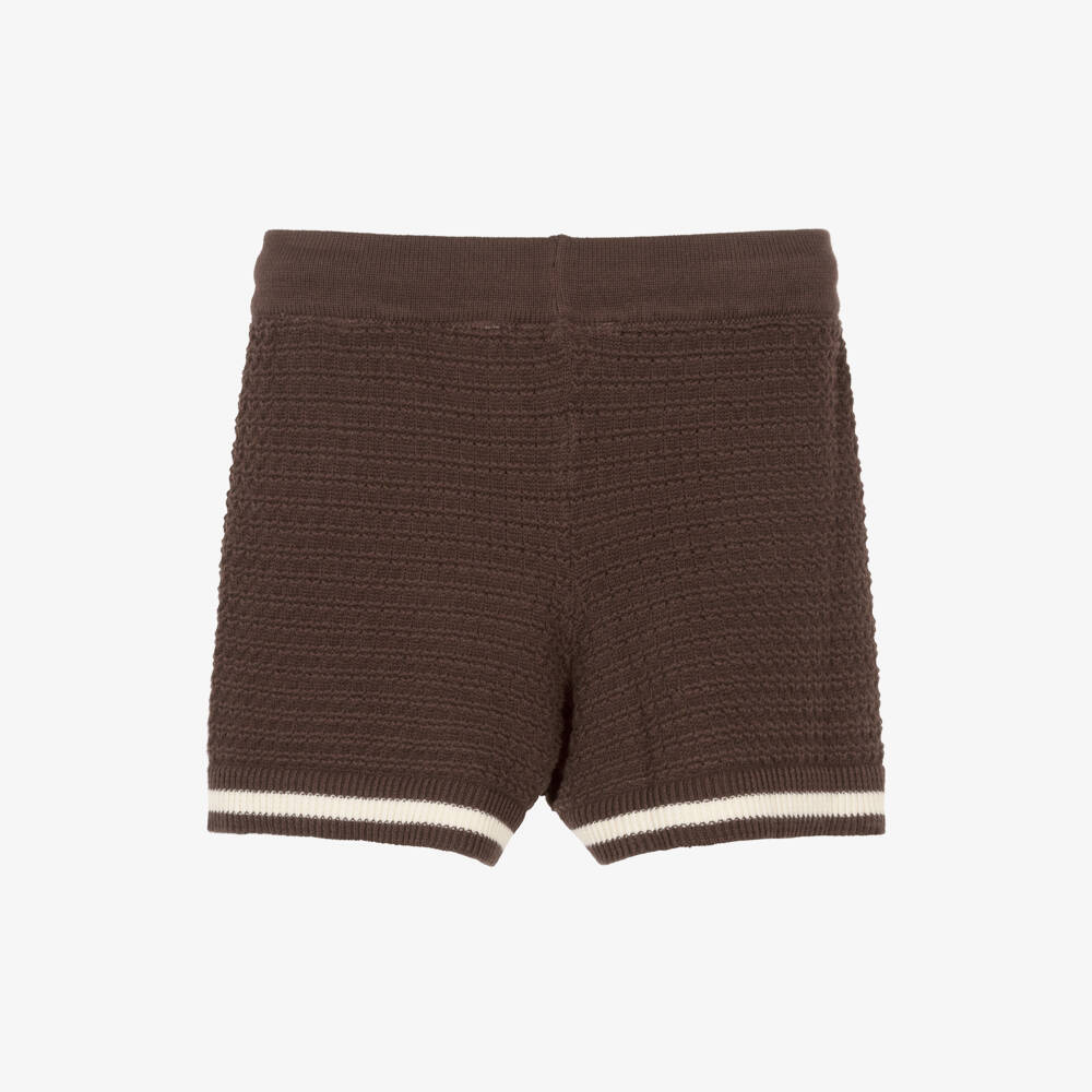 Mini Rodini - Boys Brown Organic Cotton Knit Shorts | Childrensalon