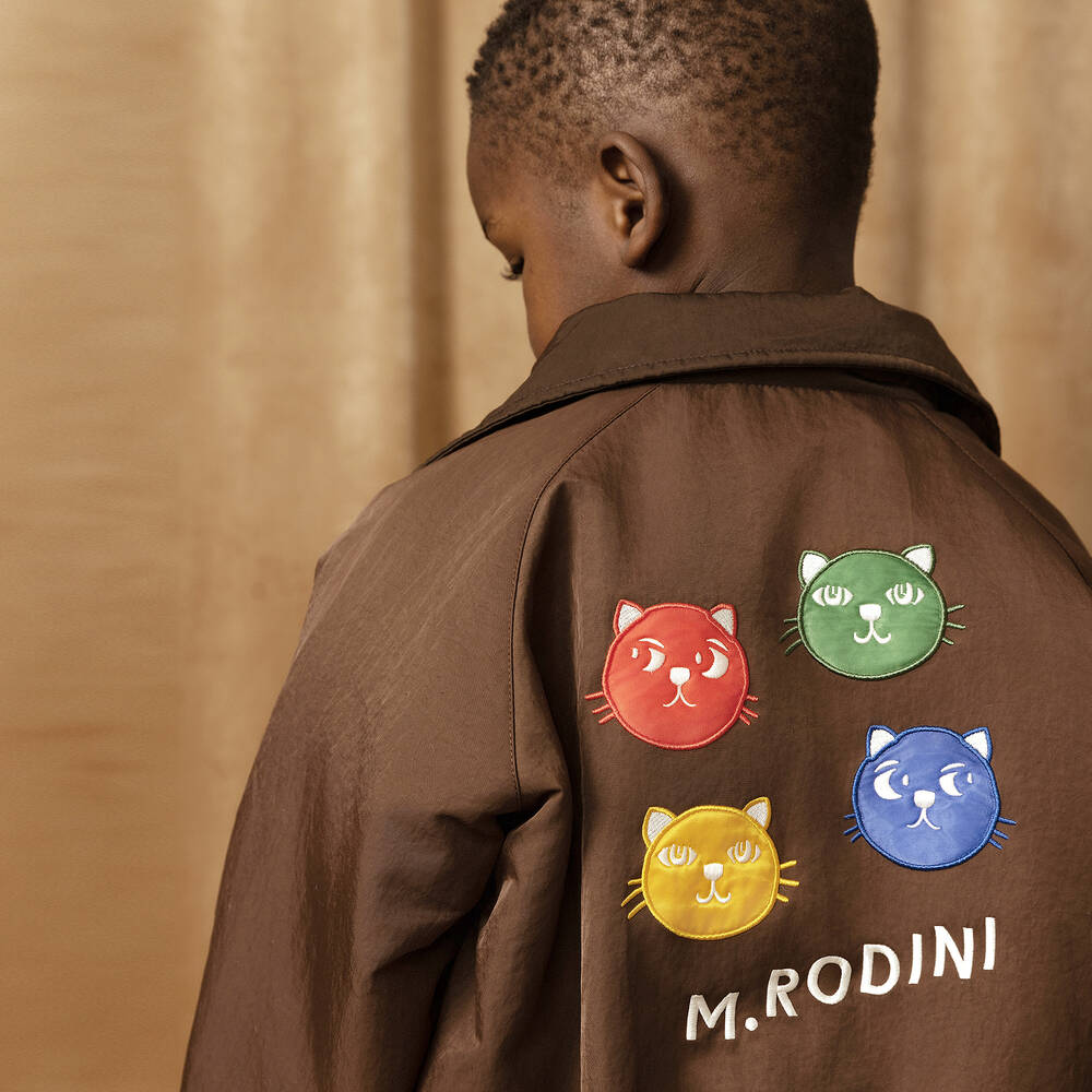 Mini Rodini - Brown Cat Print Bomber Jacket | Childrensalon