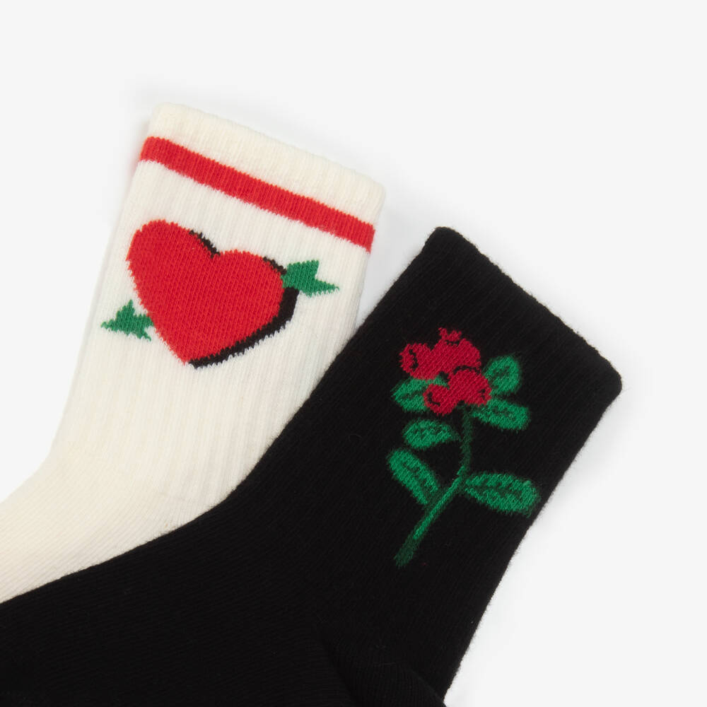 Mini Rodini - Girls Ivory & Black Organic Cotton Socks (2 Pack ...