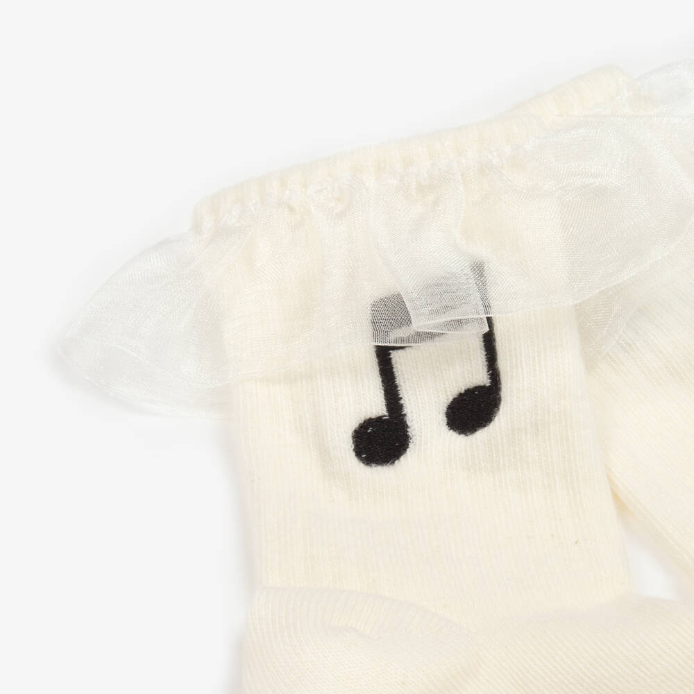 Mini Rodini - Girls Ivory Musical Note Frill Socks | Childrensalon