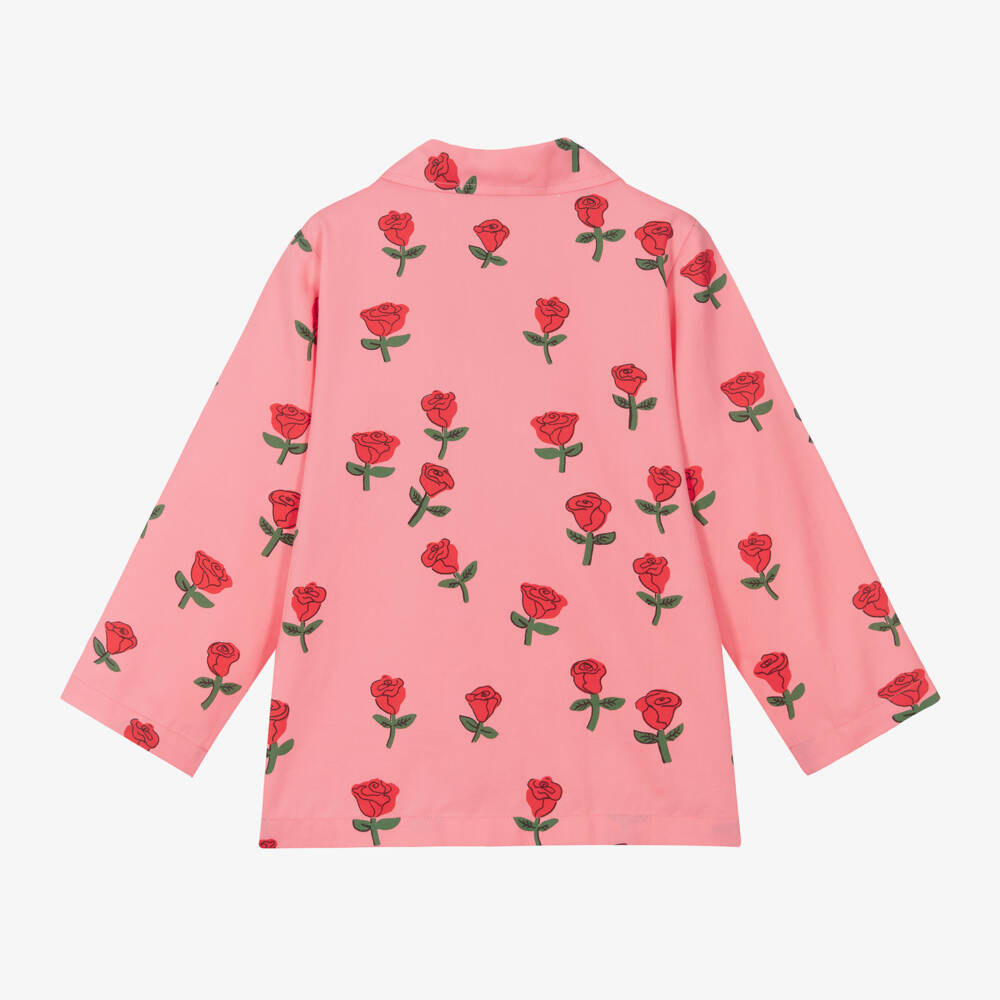 Mini Rodini - Girls Pink Organic Cotton Roses Shirt | Childrensalon